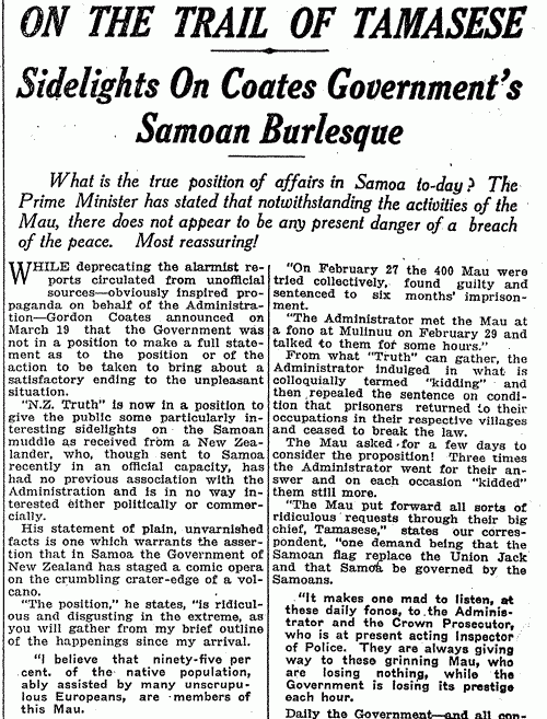 NZ Truth report on Mau resistance in 1928 | NZ History